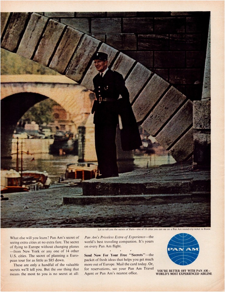 Print Ad Pan American Airlines 1964 Rome 2-Page 2-Piece 10.5"x13.5 ...
