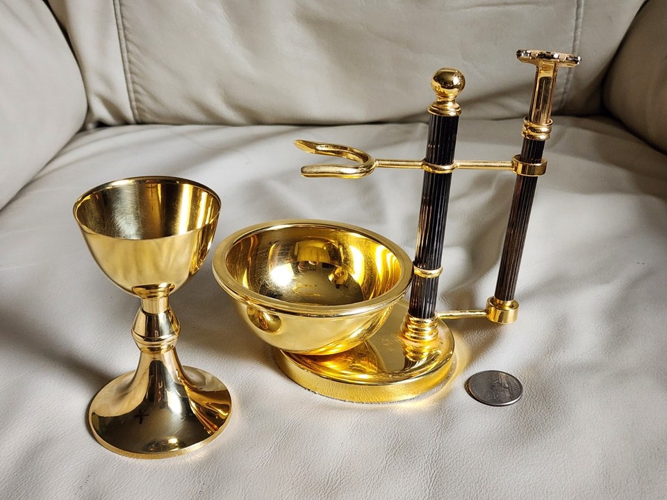 Vintage Shaving Set In Gold & Dark Colors With Cup, Bowl, Razor Holder ...
