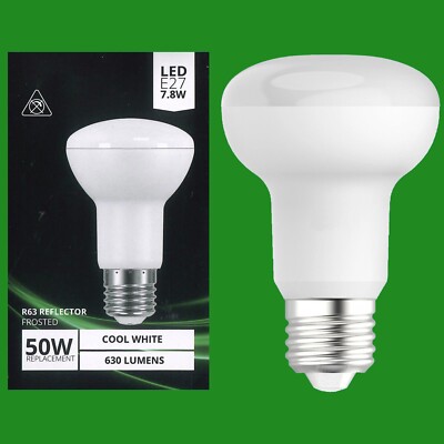 2x 7.8W (=50W) LED R63 Reflector Spot Light 4000K Cool White Bulb ES ...