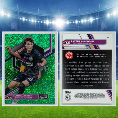 2022-23 Topps Finest Champions League Paxton Aaronson Green Speckle ...