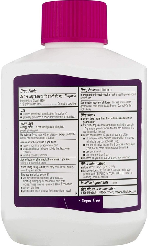 MiraLAX Powder Laxative 34 Doses 20.4 Ounce Softens Stool Relieves ...