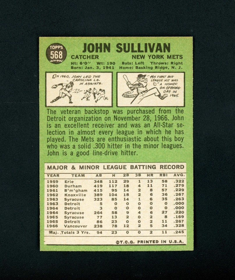 Johnny Sullivan 1967 Topps - NY Mets #568 NM-MT | eBay