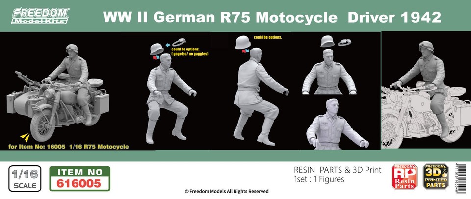 Freedom Model 1/16 R75 with Sidecar WWII German Motorcycle & Rider ...