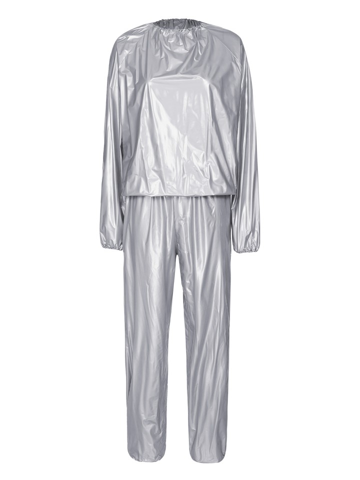 Women Men 2Pcs PVC Sauna Suit Long Sleeve Elastic Cuff Top and Pants ...