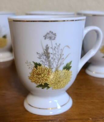 Vintage Gold Rimmed Tea Cups w/ yellow flowers-set Of 6- Made In Hunan ...