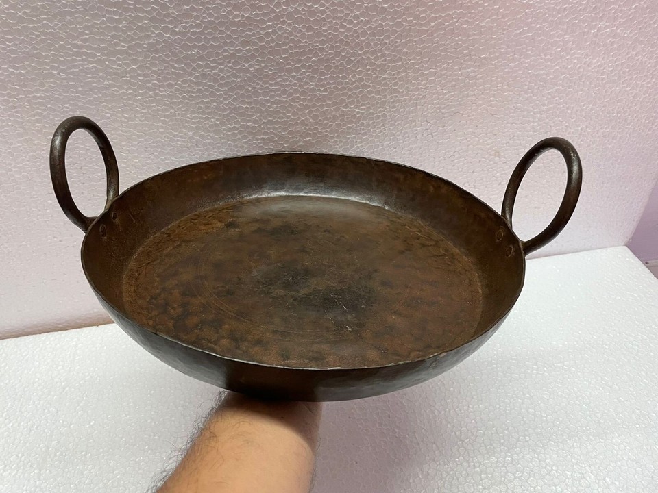 Old Antique Rare Handmade Rustic Iron Wok Kadai Deep Frying Pan ...