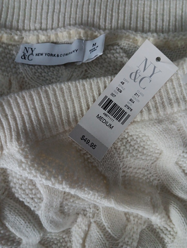 New York & Company Ivory Cable Knit One Arm Sweater Sz M NWT | eBay