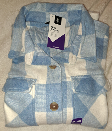 Member's Mark Women's Relaxed Fit Button Front Plaid Shacket Blue 2XL ...