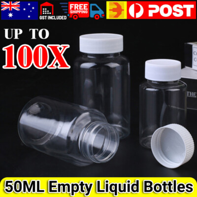 Up to 100pcs 50ml Plastic Empty Liquid Bottles Vial Reagent Sample ...