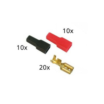 20x Female Faston Terminals 4.8 x 0.5mm + 10 Red Caps + 10 Black | eBay