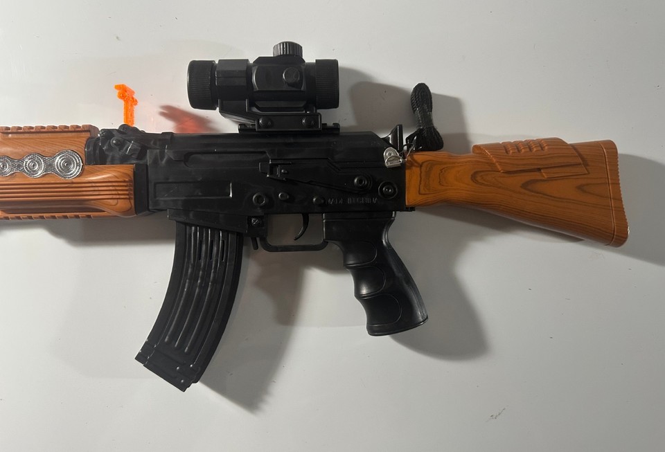 AK 47-Style Toy Rifle with Lights, Strap, Vibration & Detachable Stock ...