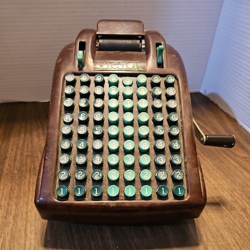 Vintage VICTOR 8 Digit Adding / Subtracting Machine Brown/Green ...