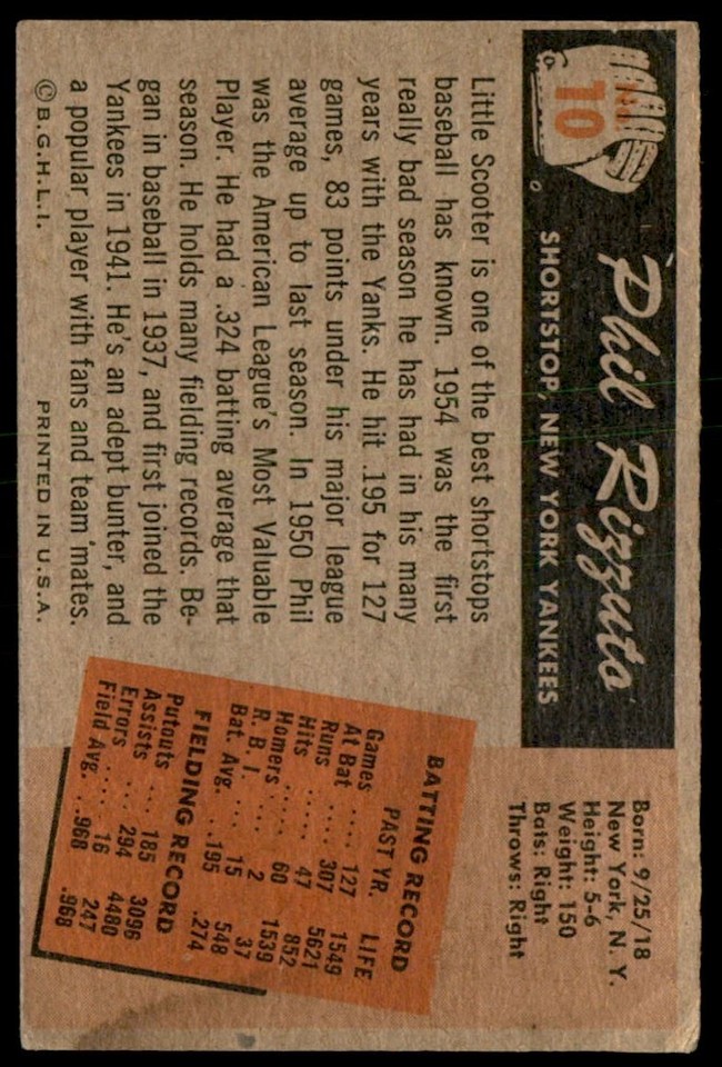 1955 Bowman Phil Rizzuto New York Yankees #10 | eBay