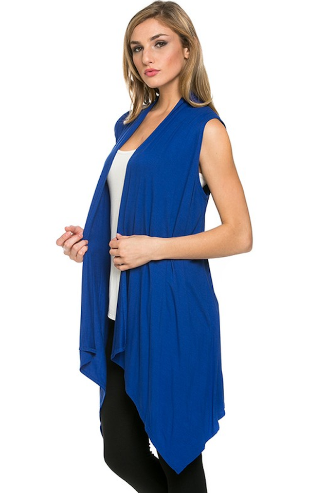 Womens Sleeveless Solid Cardigan Asymmetrical Hem Open Front Wrap Drape ...