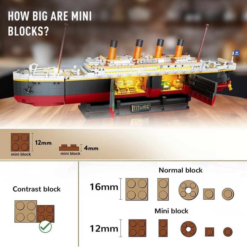 Titanic Building Set -LED Light, 2 in 1 Titanic Ship Mini Building ...