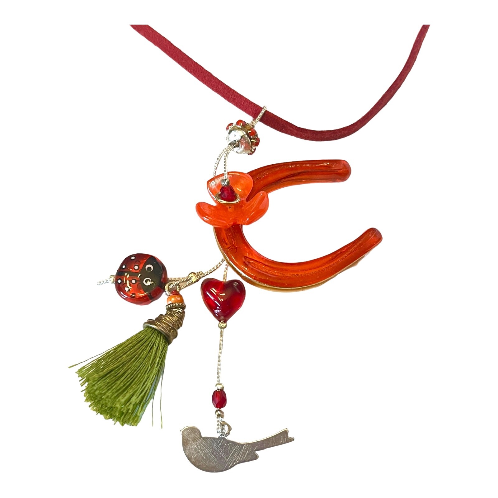 LALO Orna CHARM NECKLACE Resin Horseshoe Ladybug Silver Bird Red ...