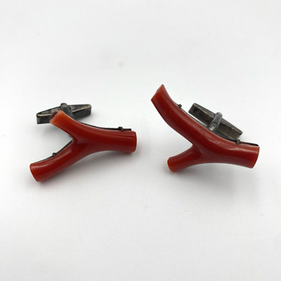 Vintage Salmon Red Coral Branch on Sterling Cufflinks Pair | eBay