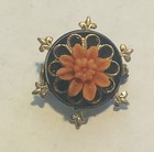Vintage 3D Plastic Single Pink Flower Very Small Brooch Black Gold Tone ...