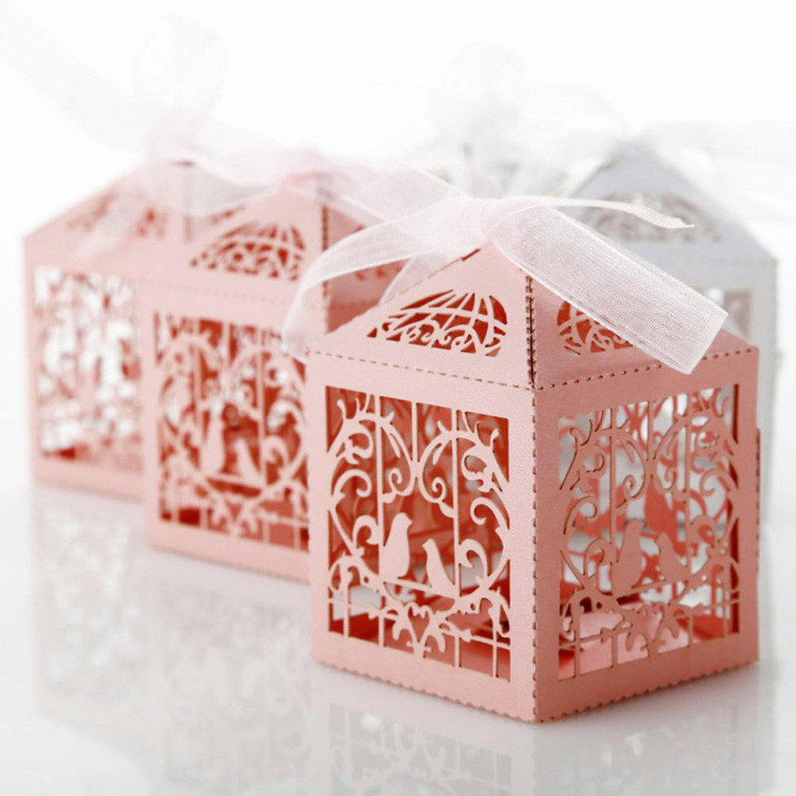 20-100 Luxury Boxes Wedding Party Favour Laser Cut Sweets Cake Candy ...