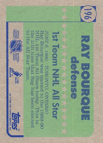 Ray Bourque 1990-91 Topps 196 Boston Bruins Hockey Card | eBay
