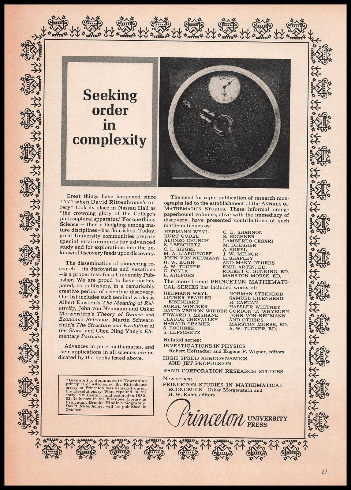 1964 David Rittenhouse Orrery Clock Princeton University Mathematics ...