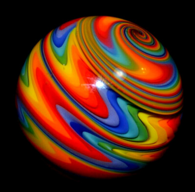 JAY SLACK GLASS MARBLE/1.457"-WAVY RAINBOW WIG-WAG-YELLOW,MANGO,LIME ...