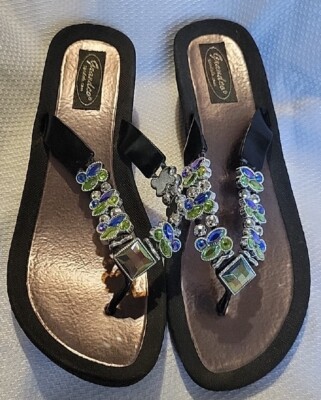 Grandco Women’s Beaded Comfort Thong Sandals Flip Flops Footwear Size ...