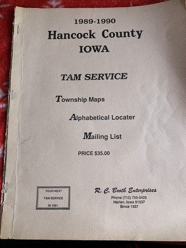 1989-1990 Hancock County Iowa Tam Service Township Maps, Alphabetical ...