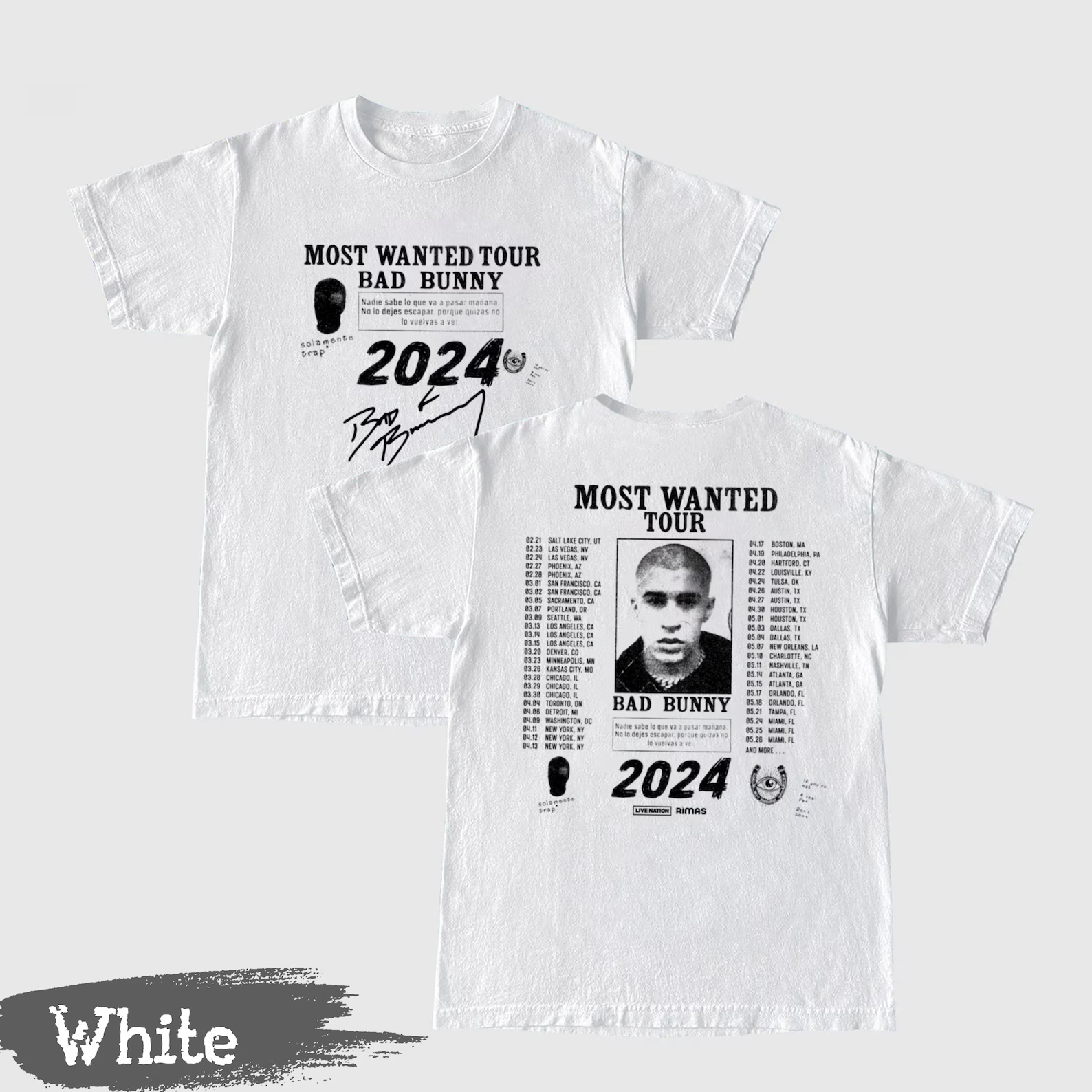 2 Sided - Bad Bunny Most Wanted Tour 2024 Shirt, Bad Bunny Nadie Sabe ...