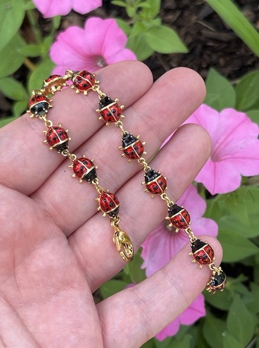 VTG CS Avon Enamel Ladybug Link Bracelet Red Gold Tone Cute Bug Insect ...