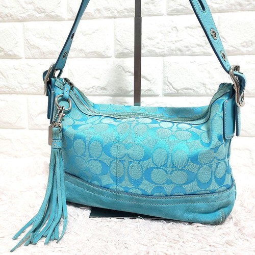 COACH 9363 One Shoulder Handbag Blue Canvas Signature Women's USED FROM ...