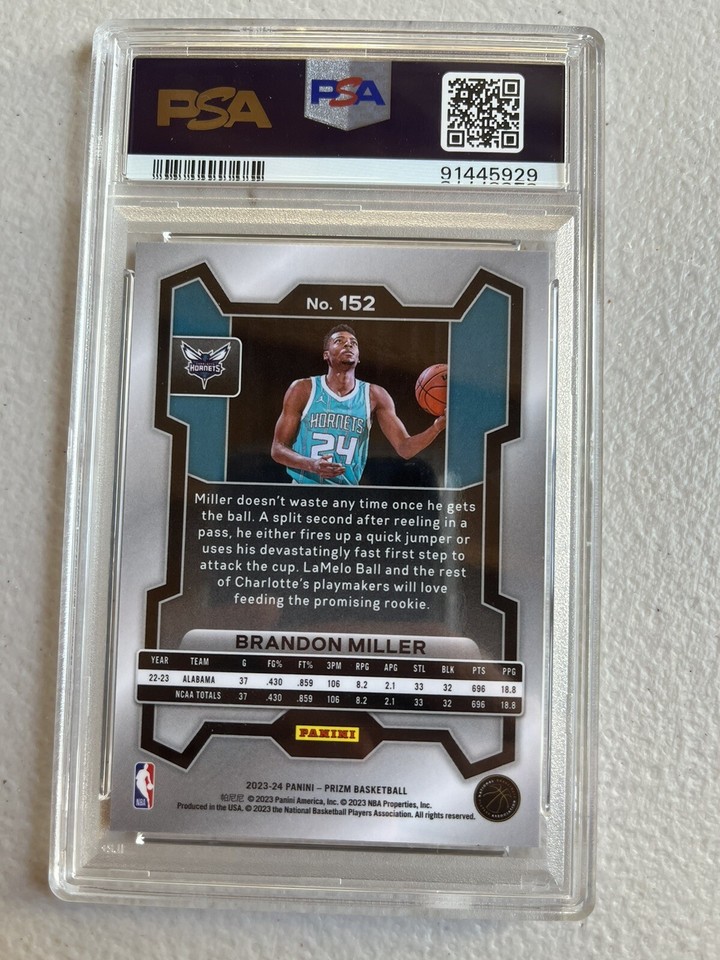2023 Brandon Miller Panini Prizm Rookie Card PSA 10 Gem Mint Hornets | eBay