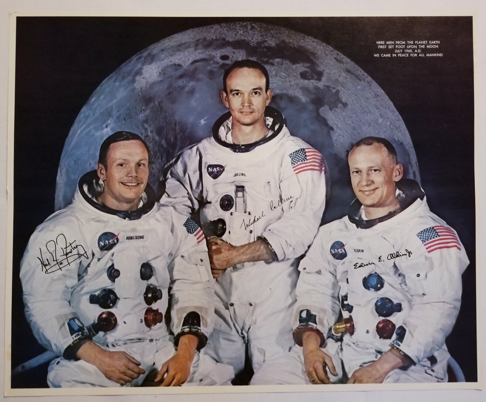 NASA Apollo 11 Crew Poster: ARMSTRONG, COLLINS, ALDRIN Near fine 16" x ...