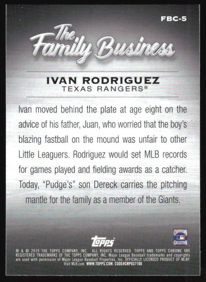 2019 Topps Chrome Update Ivan Rodriguez #FBC-5 The Family Business ...