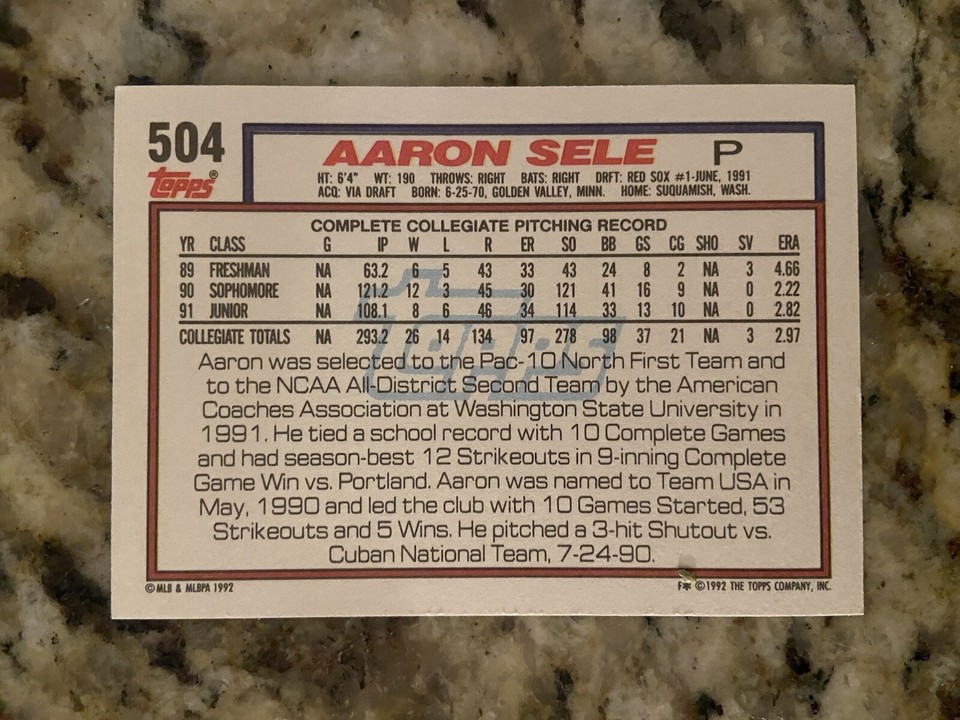 1992 Topps Aaron Sele Baseball Cards #504 | eBay