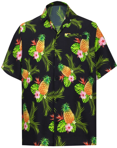 HAPPY BAY Men's Hawaiian Short Sleeve Button Down Shirts L Pineapples ...