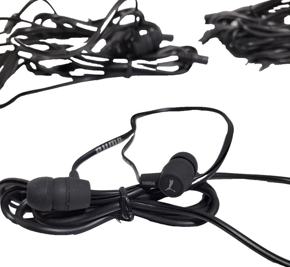 (LOT OF 10) - PUMA Earbuds Headphones Wired Aux Cable Earphones- BLACK ...