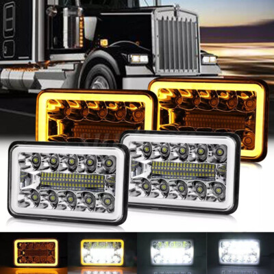 For Kenworth W900 T800 Peterbilt 357 379 378 4pcs 4x6" LED Headlights Hi/Lo DRL | eBay
