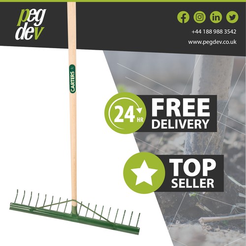 18-Tooth Heavy Duty Metal Landscape Rake with Hardwood Handle For Soil ...