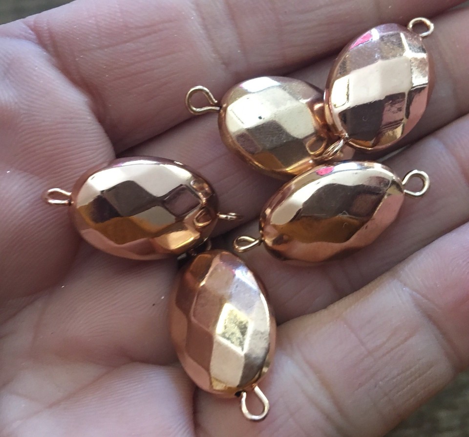 Vintage Copper Coated Large Faceted Domed Oval Bead Link Connectors ...