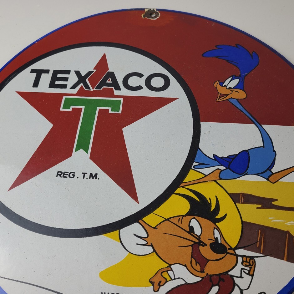 Vintage Texaco Gasoline Sign - Red Star Road Runner Gas Pump Service ...