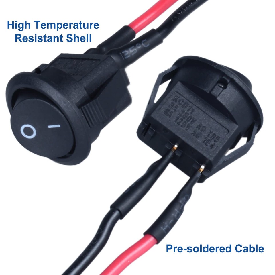 5Pcs Mini Round Rocker Switch 15mm ON Off Latching Toggle 15mm, Black ...