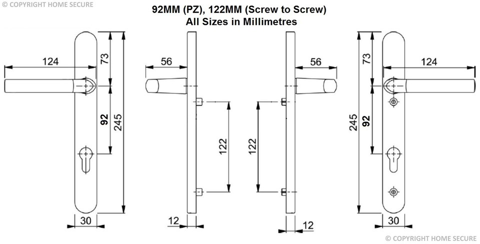 UPVC Door Handles - 92mm PZ, 122mm Screws. White, Gold, Chrome D13-18 ...