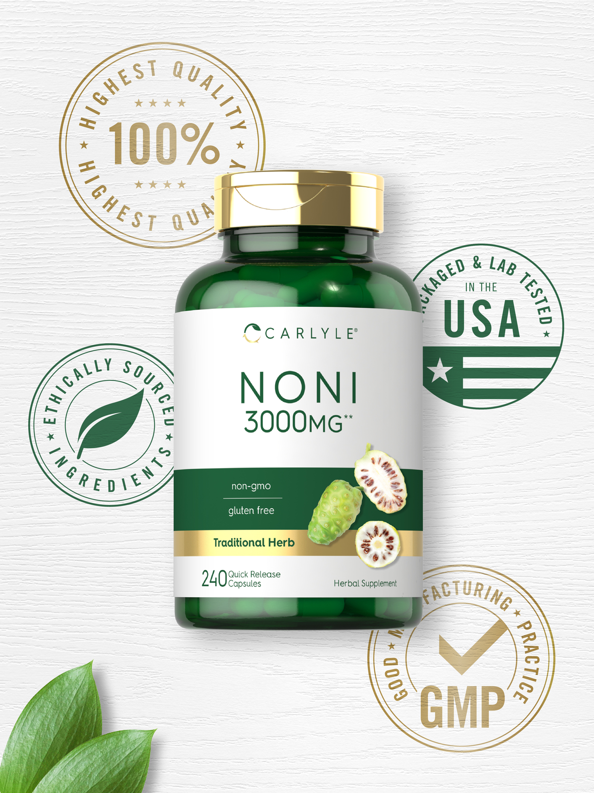 Noni Capsules | 3000mg | 240 Count | Non-GMO, Gluten Free | by Carlyle ...