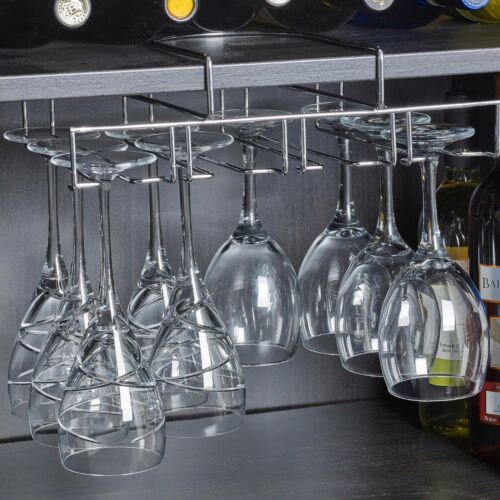 2 x Under Shelf Cupboard Hanging Metal Wine Glasses Rack Stemware ...