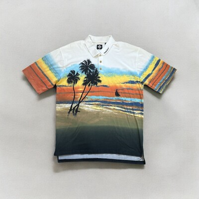 VTG Tabasco Mens Hawaiian Sunset Polo Shirt XXL Beach Style Tropical ...