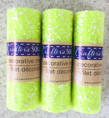 3 Halloween Green FLOCKED SPATTER DECO MESH RIBBON TULLE Craft Wreath ...