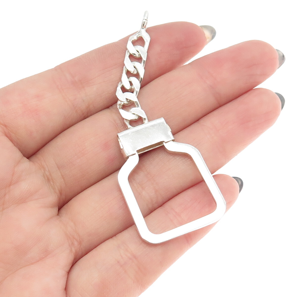 925 Sterling Silver Vintage Italy Key Holder w/Chain - Gem