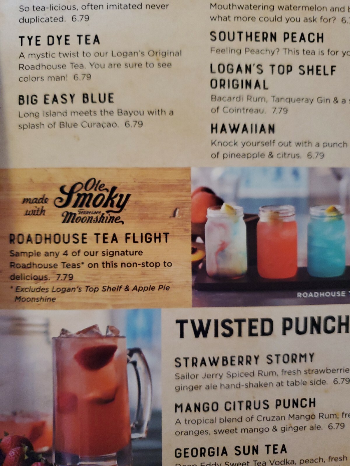 2016 Logan's Roadhouse Beverage & Dessert Menu Roadhouse Teas Coronita ...