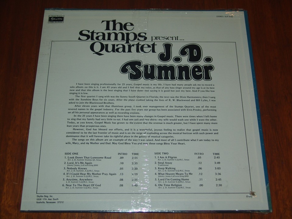 THE STAMPS QUARTET PRESENT THEIR DYNAMIC BASS J.D. SUMNER - 1975 RARE ...